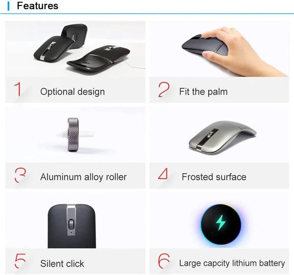 NORMIA RITA Foldable Arc Wireless Mouse Silent Click Bluetooth 2.4Ghz ...