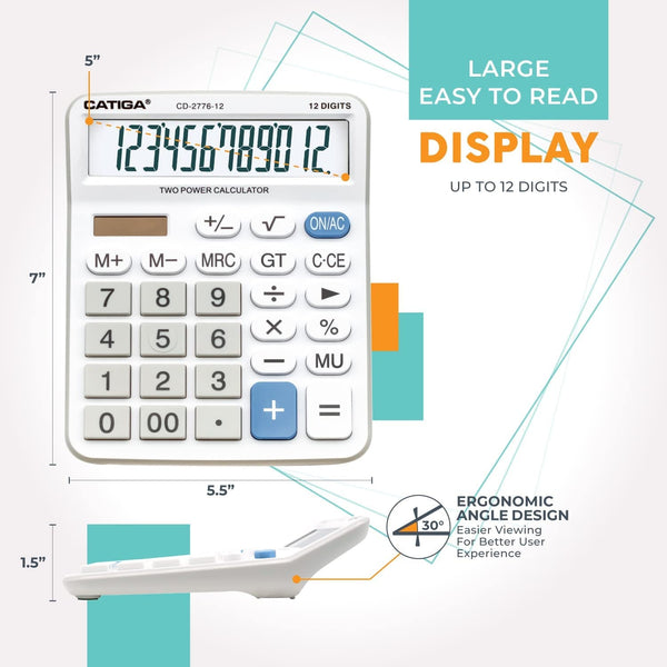 Premium Commercial 12-Digit Large Desktop Calculator with Huge 5-Inch ...
